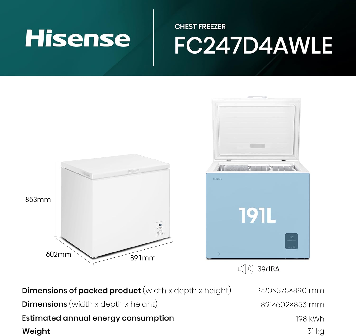 Hisense FC247D4AWLE 191L Chest Freezer - JJ Quinn Electrical
